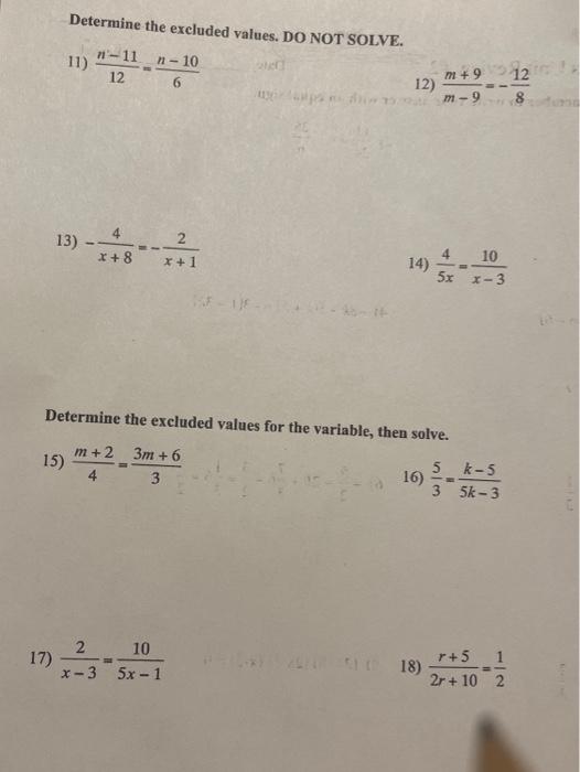 Solved Determine the excluded values. DO NOT SOLVE. 11-11-10 | Chegg.com