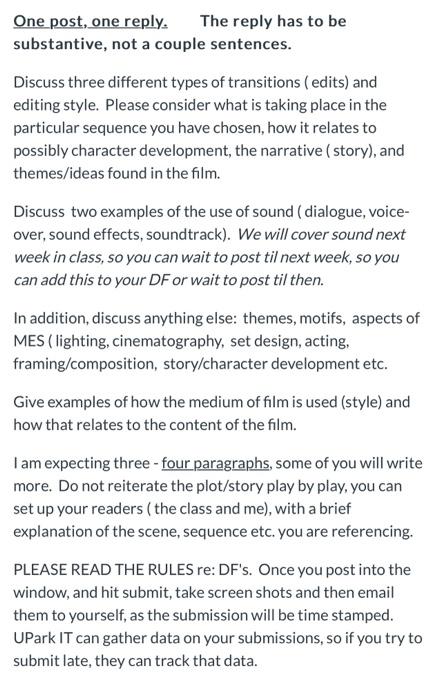 One post, one reply. The reply has to be substantive, | Chegg.com