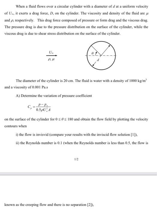 When a fluid flows over a circular cylinder with a | Chegg.com