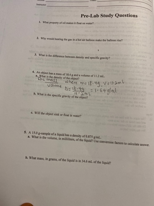 Solved Instructor Pre-Lab Study Questions 1. What property | Chegg.com
