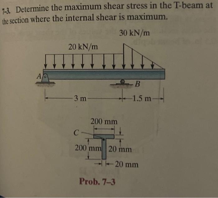 Solved 7-3. Determine the maximum shear stress in the T-beam | Chegg.com