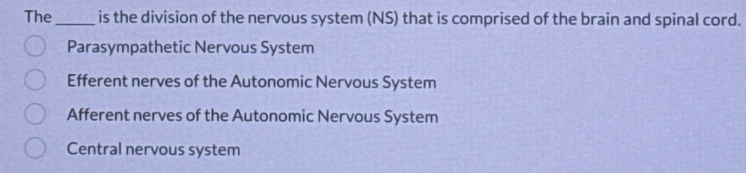 Solved Theis the division of the nervous system (NS) ﻿that | Chegg.com