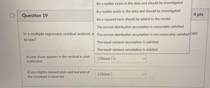 Solved In a multiple regression residual analysis, what does | Chegg.com