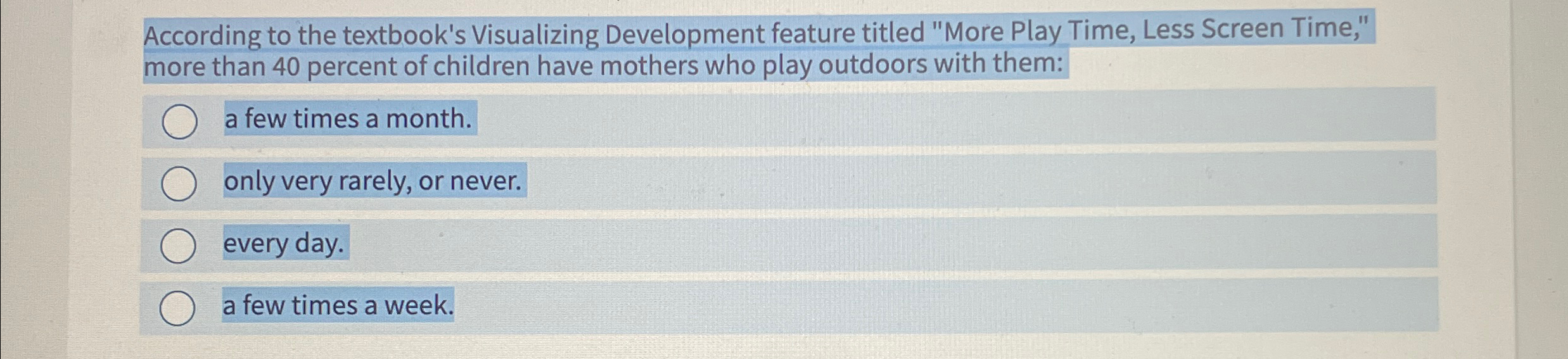 Solved According to the textbook's Visualizing Development | Chegg.com