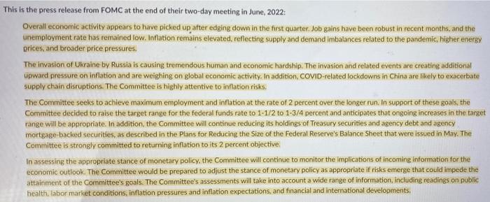 Solved Below, you will find the FOMC press releases from two | Chegg.com