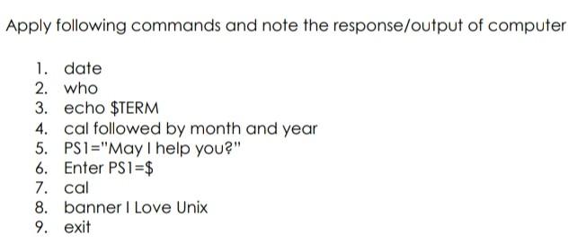 Solved Apply following commands and note the response/output | Chegg.com
