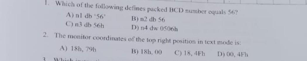 Solved 1. Which of the following defines packed BCD number | Chegg.com