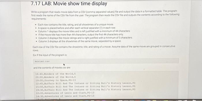Solved PYTHON. Write a program that reads movie data from a | Chegg.com