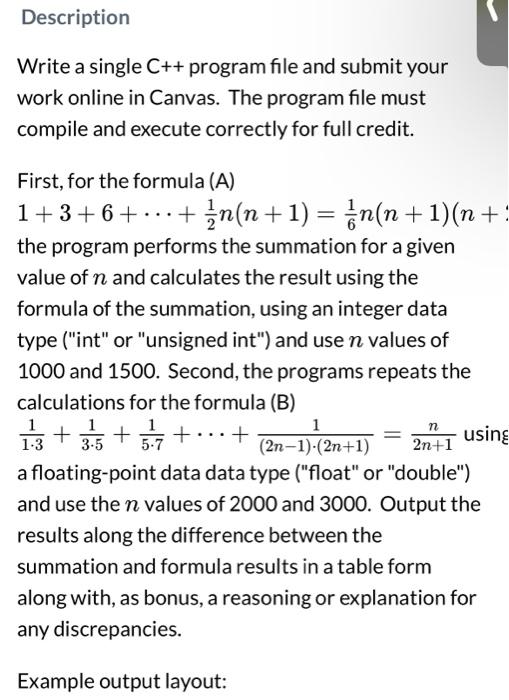 Solved the rest of the example output layout says formula | Chegg.com
