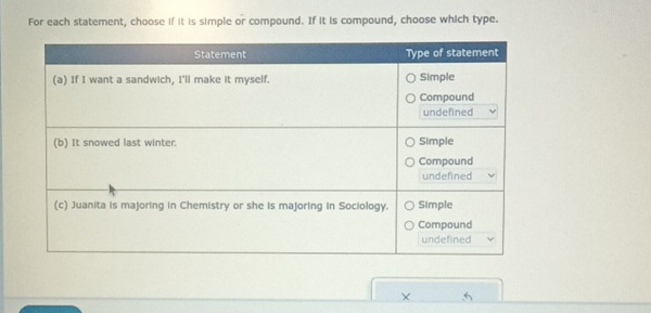 Solved For each statement, choose if it is simple or | Chegg.com