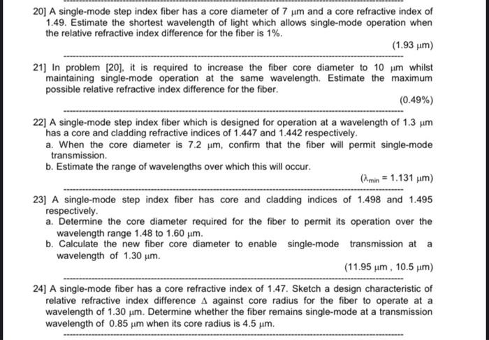 20] A single-mode step index fiber has a core | Chegg.com