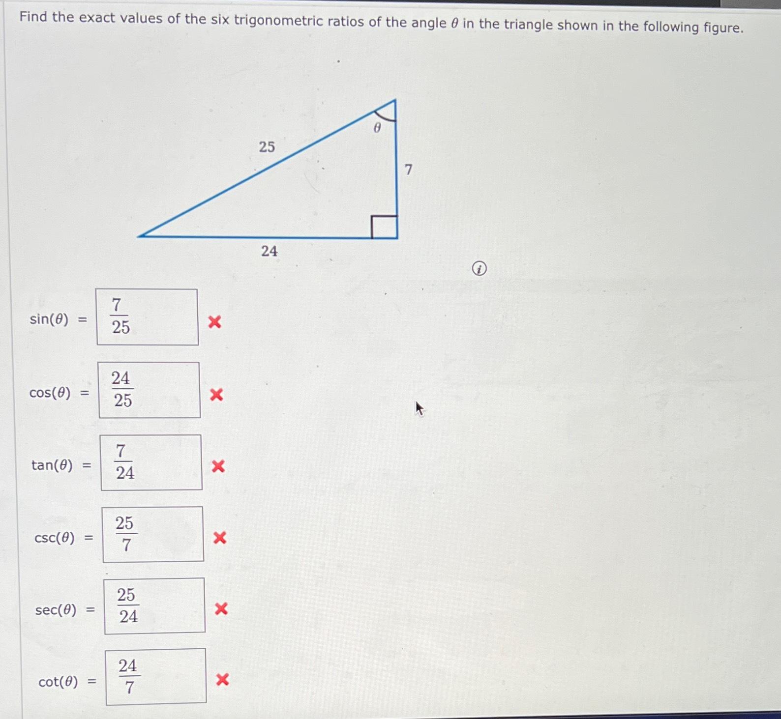 Solved Find the exact values of the six trigonometric ratios | Chegg.com
