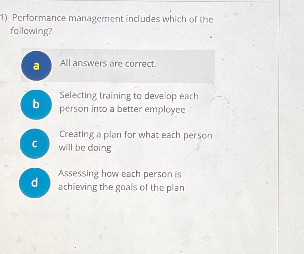 Solved Performance management includes which of the | Chegg.com