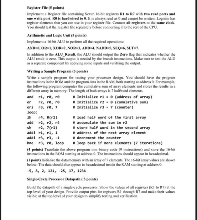 Solved Objectives: - Designing a Single-Cycle Processor with | Chegg.com