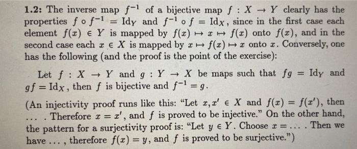 Solved 1.2: The inverse map f−1 of a bijective map f:X→Y | Chegg.com