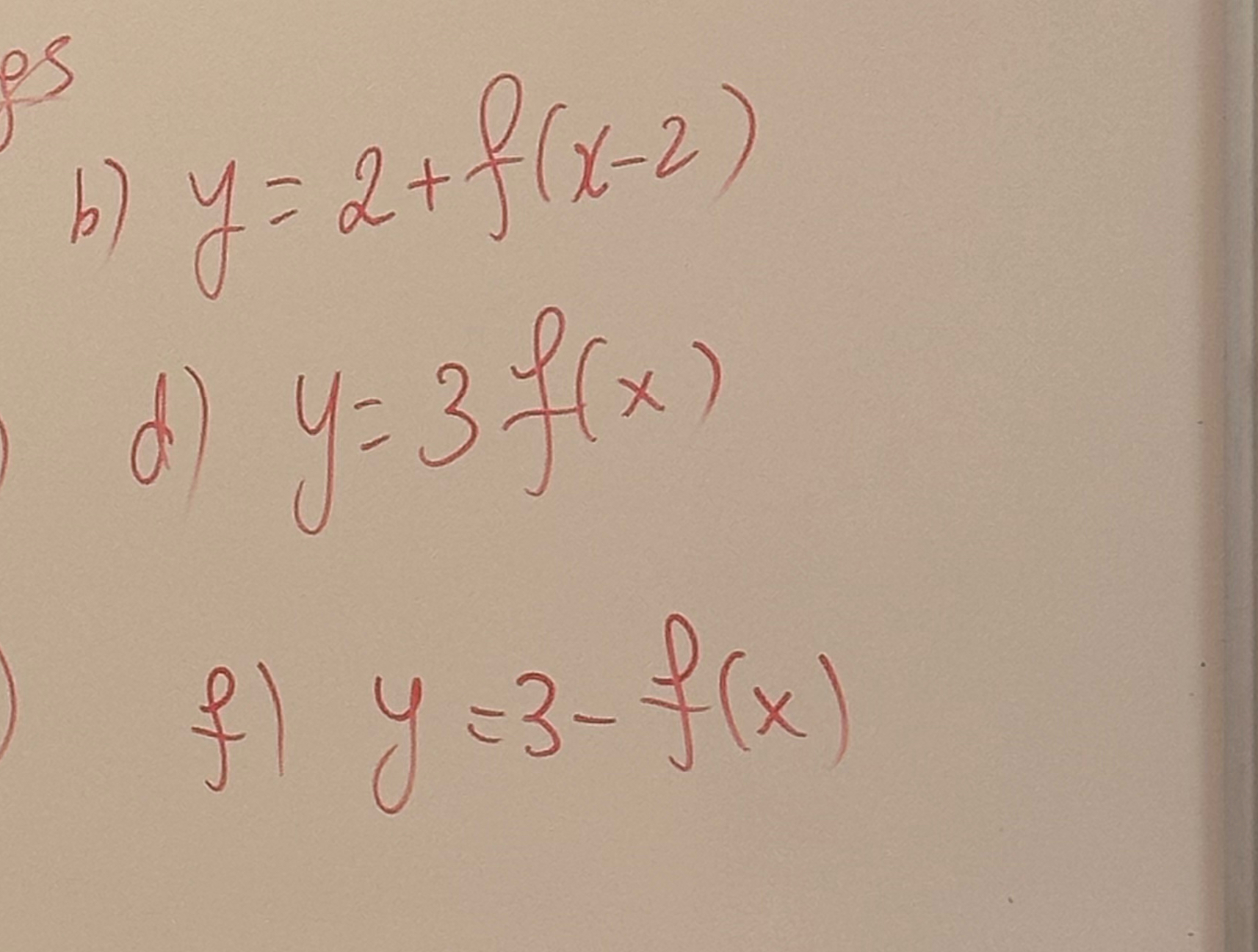 Graph the followingb) y=2+f(x-2)d) y=3f(x)f) y=3-f(x) | Chegg.com