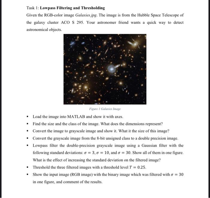 Solved Task 1 Lowpass Filtering And Thresholding Given The