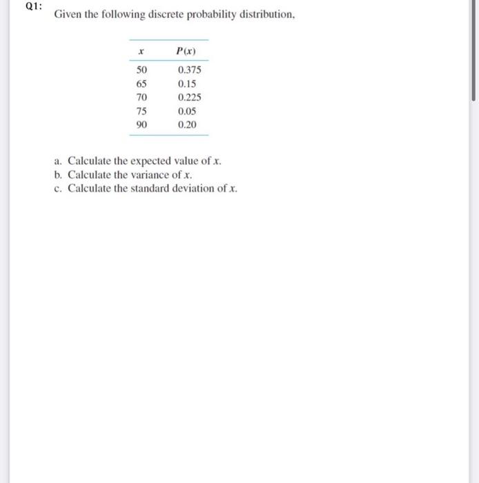 Solved Q1: Given the following discrete probability | Chegg.com