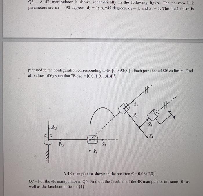Solved Q6 A 4R manipulator is shown schematically in the | Chegg.com