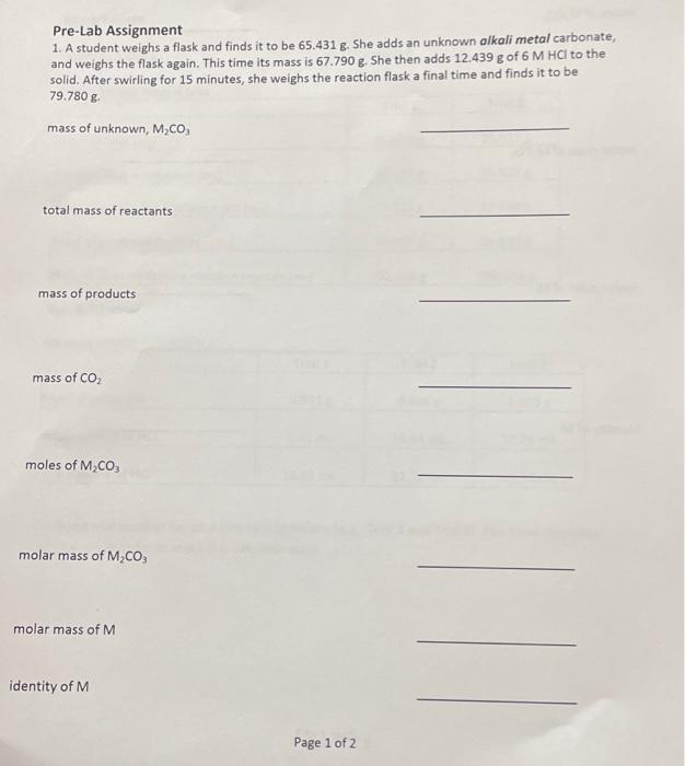 Solved Pre-Lab Assignment 1. A student weighs a flask and | Chegg.com