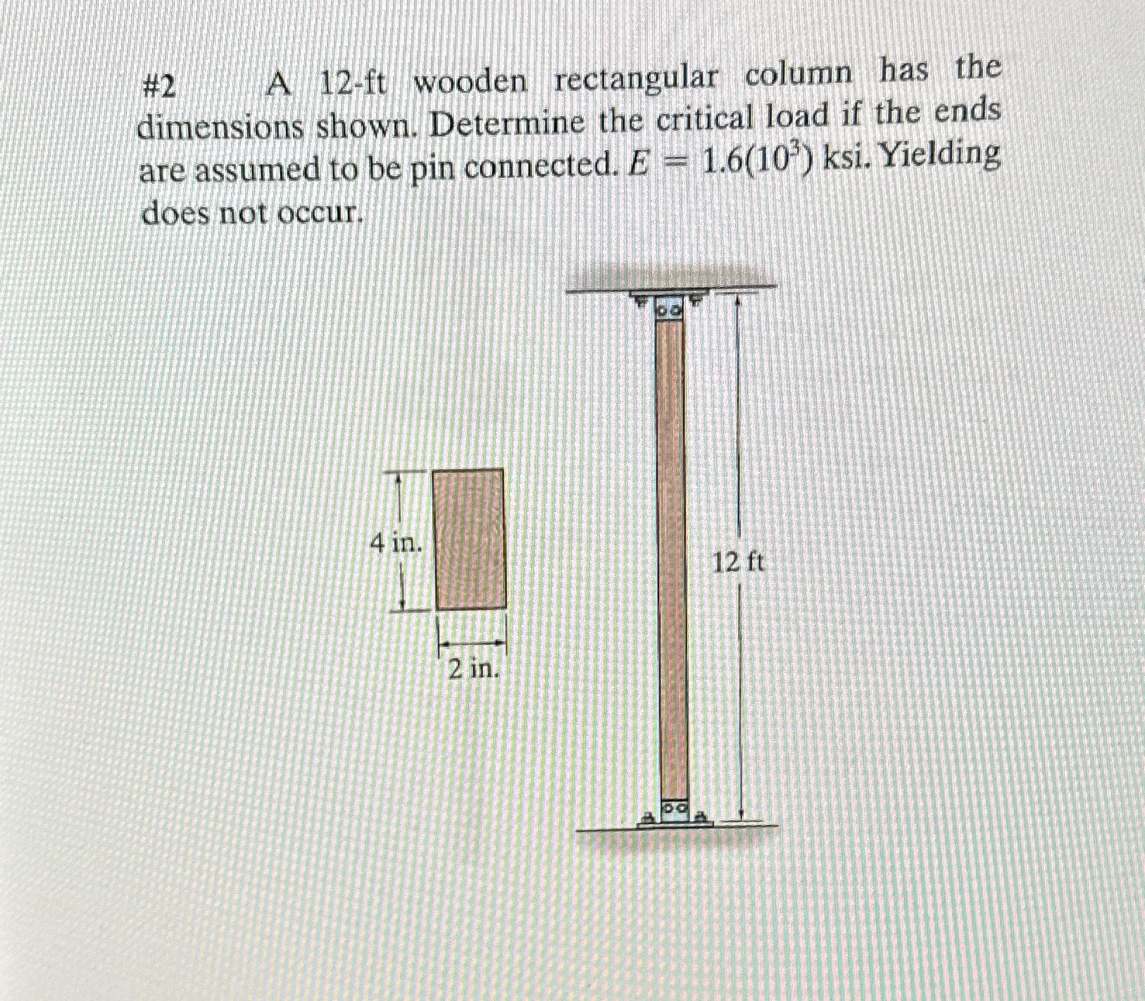 Solved #2 ﻿A 12-ft wooden rectangular column has the | Chegg.com