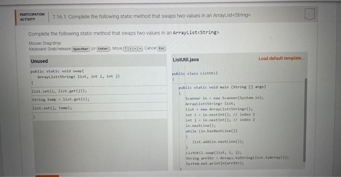 Solved Complete The Following Static Method That Swaps Two