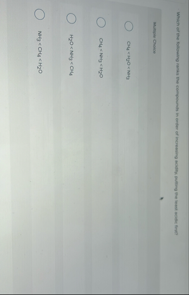 Solved Which of the following ranks the compounds in order | Chegg.com