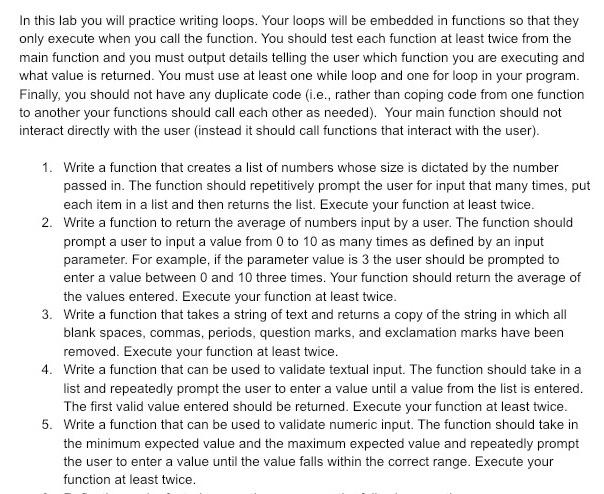 Solved In this lab you will practice writing loops. Your | Chegg.com