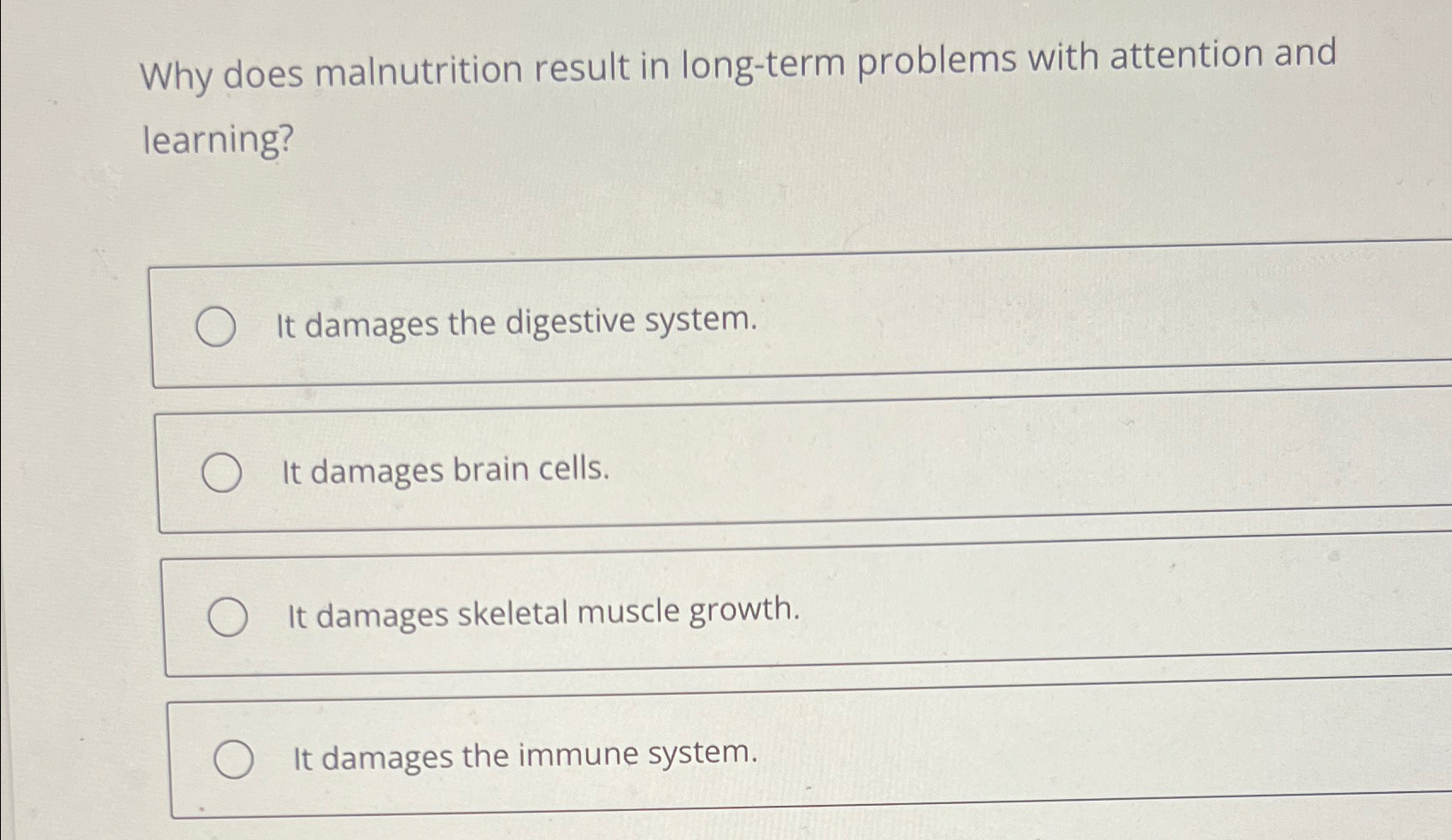 Solved Why does malnutrition result in long-term problems | Chegg.com