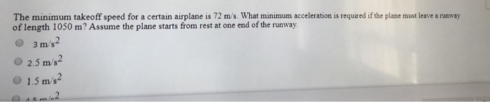 Solved The minimum takeoff speed for a certain airplane is | Chegg.com