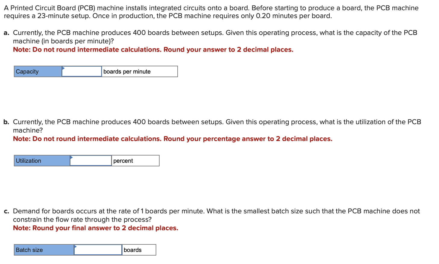 Solved b. ﻿Currently, the PCB machine produces 400 ﻿boards | Chegg.com