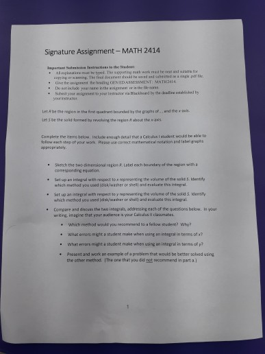 Signature Assignment -MATH 2414 • Ap cape • Cet p el. | Chegg.com