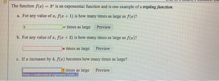 Solved The function f(x) = 3* is an exponential function and | Chegg.com Solved The function f(x) = 3* is an exponential function and | Chegg.com
