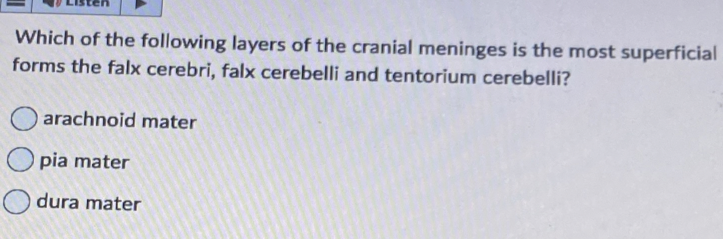 Solved Which of the following layers of the cranial meninges | Chegg.com