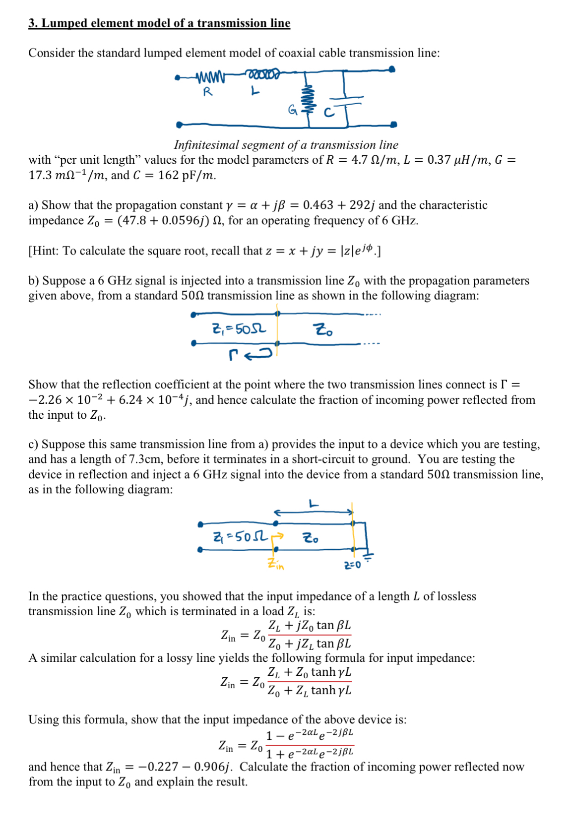Lumped element model of a transmission lineConsider | Chegg.com