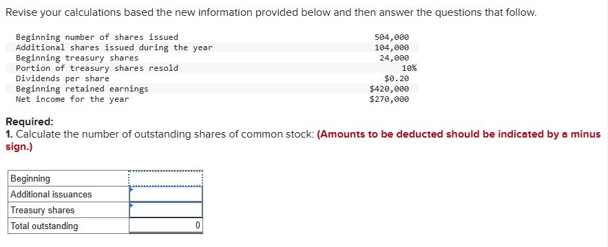 Solved Revise your calculations based the new information | Chegg.com
