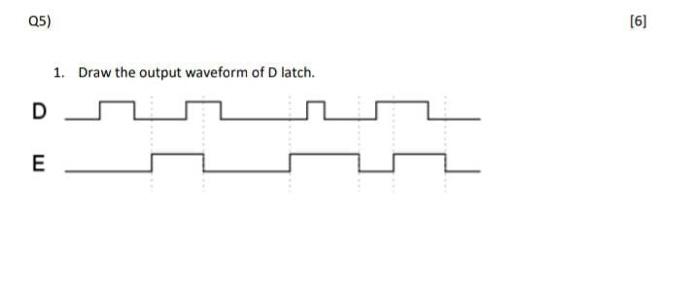 Solved Q5) [6] 1. Draw the output waveform of D latch. D E | Chegg.com