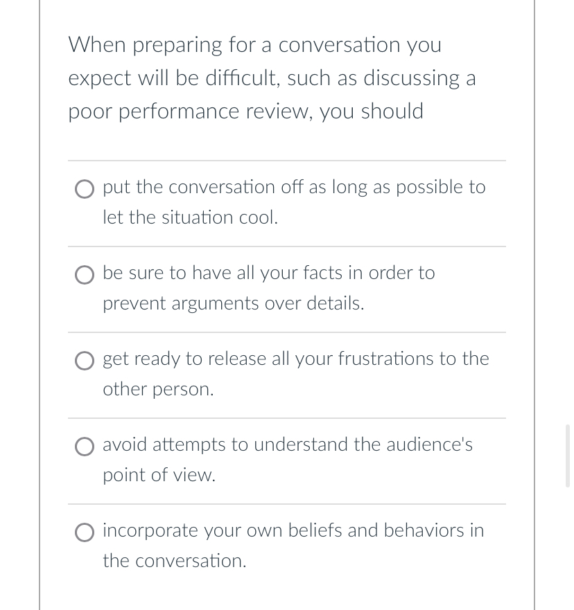 Solved When preparing for a conversation you expect will be | Chegg.com