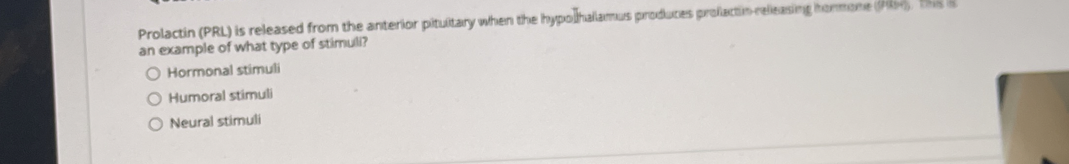 Solved an example of what type of stimulli?Hormonal | Chegg.com