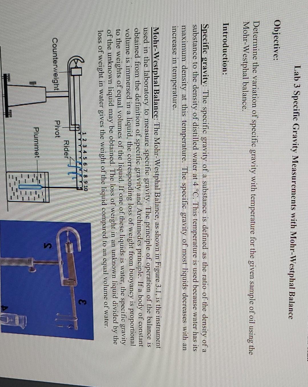 Solved Lab 3 Specific Gravity Measurements with | Chegg.com