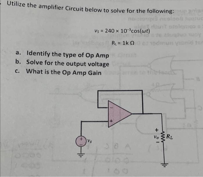 Solved Utilize the amplifier Circuit below to solve for the | Chegg.com