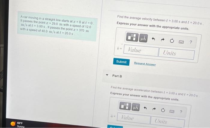 Solved Find the average velocity between t=3.00 s and t=20.0 | Chegg.com