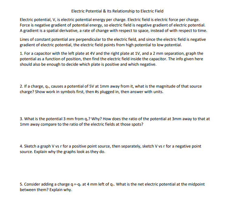 Electric Potential & Its Relationship to Electric | Chegg.com