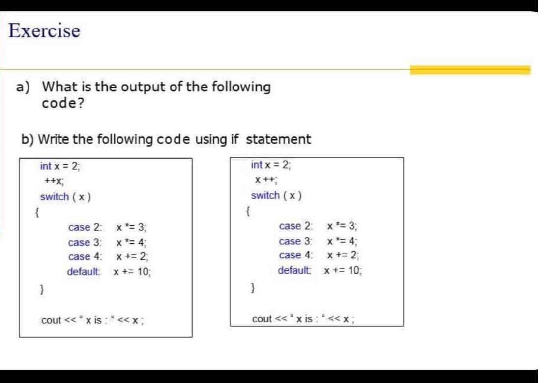 Solved Exercisea) ﻿What is the output of the following | Chegg.com