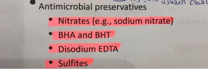 Solved اف المقدار O Antimicrobial preservatives • Nitrates | Chegg.com