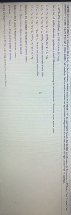 Solved Suppose an experiment utilizing a randomized block | Chegg.com