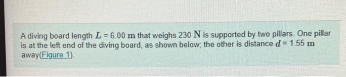 Solved A diving board length L=6.00 m that weighs 230 N is | Chegg.com
