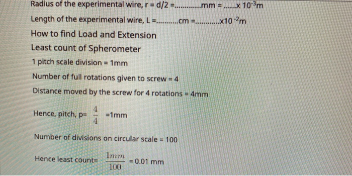 Solved Radius of the experimental wire, r = d/2 | Chegg.com