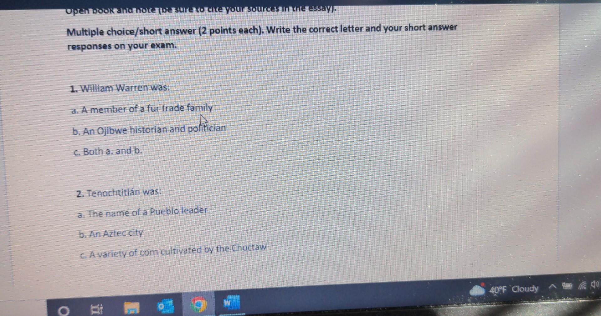 multiple choice/ short answer. write the correct | Chegg.com