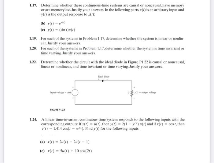Solved 1.17. Determine whether these continuous-time systems | Chegg.com